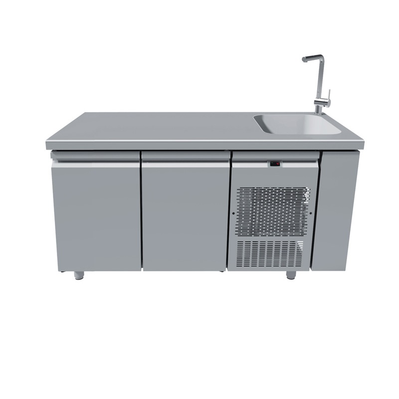 Ψυγείο πάγκος 159x70 συντήρηση 2 πόρτες GN & Γούρνα 40x40 πάνω από την μηχανή PG159-40L Bambas ...