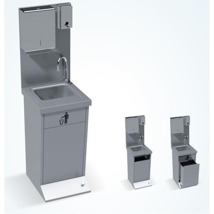 Σταθμός πλύσης χεριών με ποδοβαλβίδα, dispenser σαπουνιού, χαρτιού ...